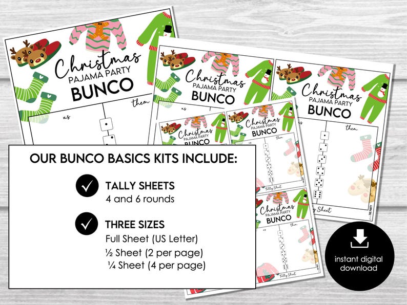 Christmas Pajama Party Bunco, Printable Bunco Score Cards, Score Card ...