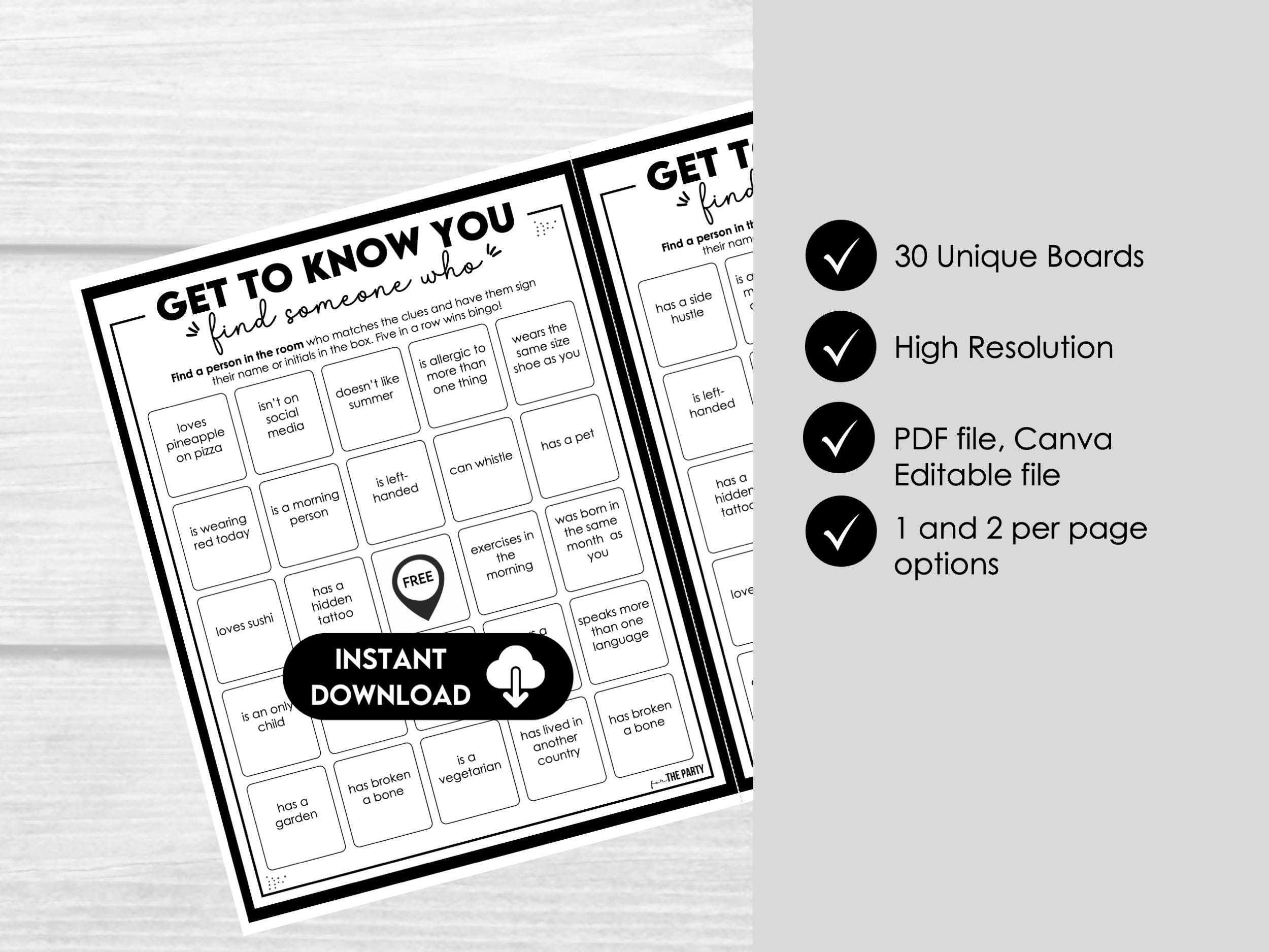Find the Guest Bingo Game, Icebreaker Party Game, Fun Work Game, Group ...