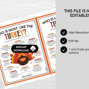 Thanksgiving Who is Most Like the Turkey Game, Thanksgiving Activity ...