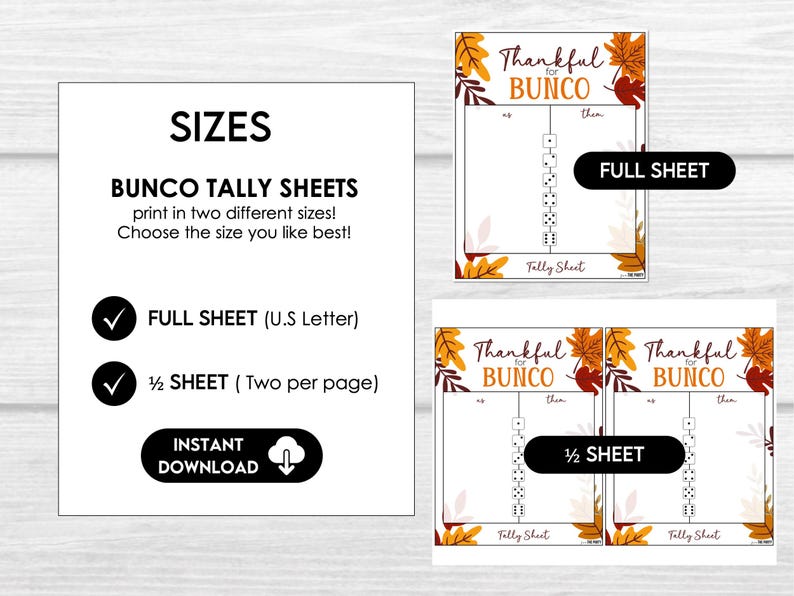 Thanksgiving Bunco Score Cards, Bunco Party Score Sheets, Bunco Tally ...