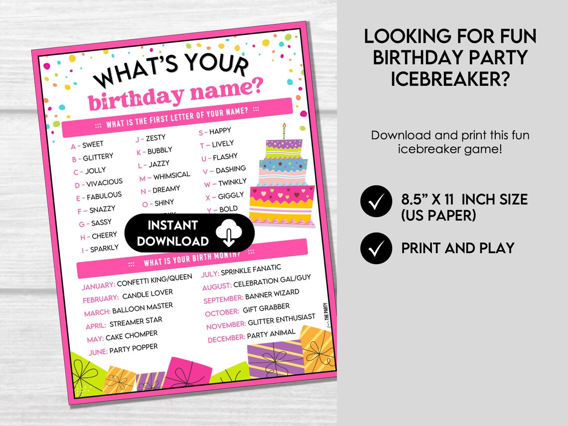 Birthday Name Game, Printable Birthday Game, What's Your Birthday Name ...