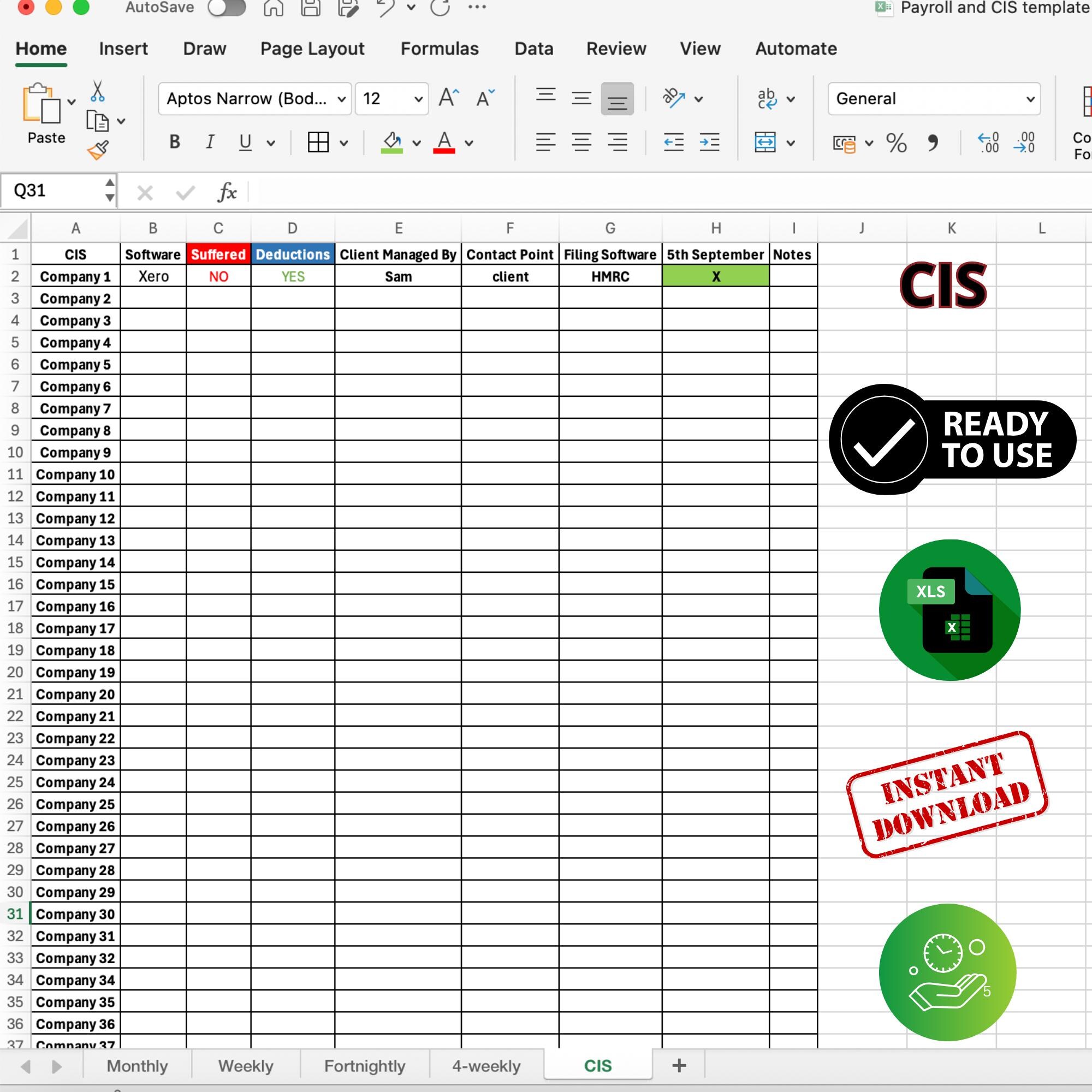 CIS & Payroll Excel Template for Accountants: Monthly, Weekly ...