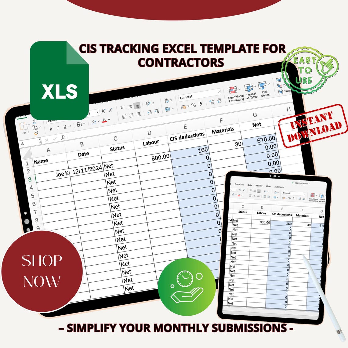 CIS Tracker Excel Template | Automated CIS Deductions & Payments ...