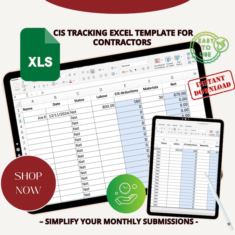 CIS Tracker Excel Template | Automated CIS Deductions & Payments ...