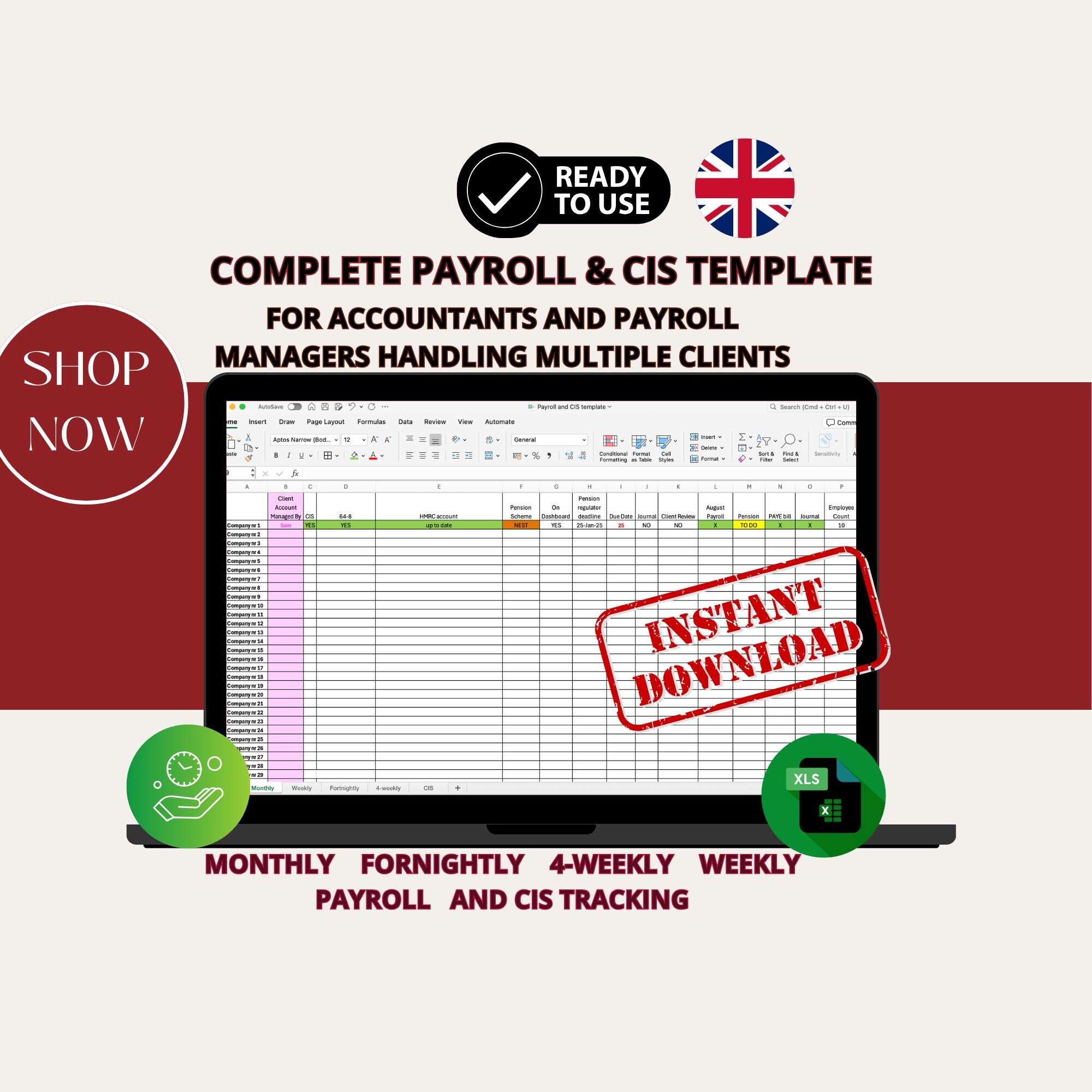 CIS & Payroll Excel Template for Accountants: Monthly, Weekly ...