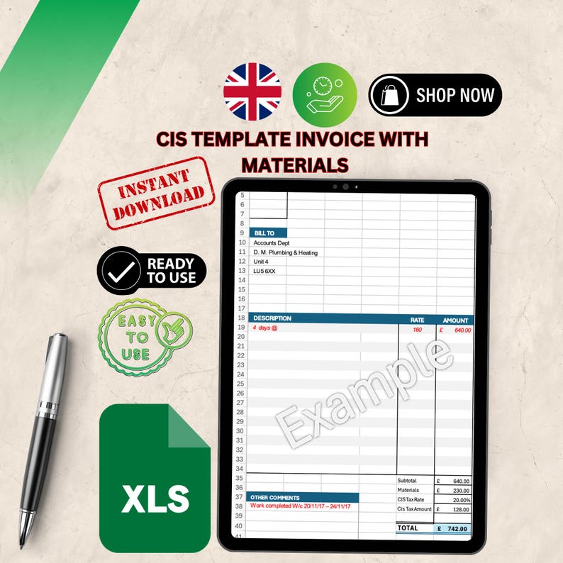 Automated CIS Invoice Template Excel With Materials – Perfect for Sole Traders, Companies ...