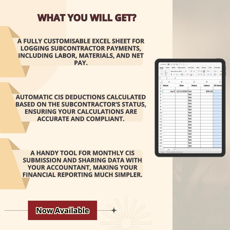 CIS Tracker Excel Template | Automated CIS Deductions & Payments ...