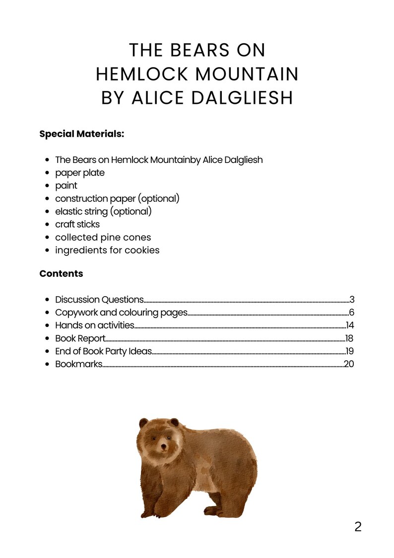 The Bears on Hemlock Mountain Literature Guide: Book Study (digital ...