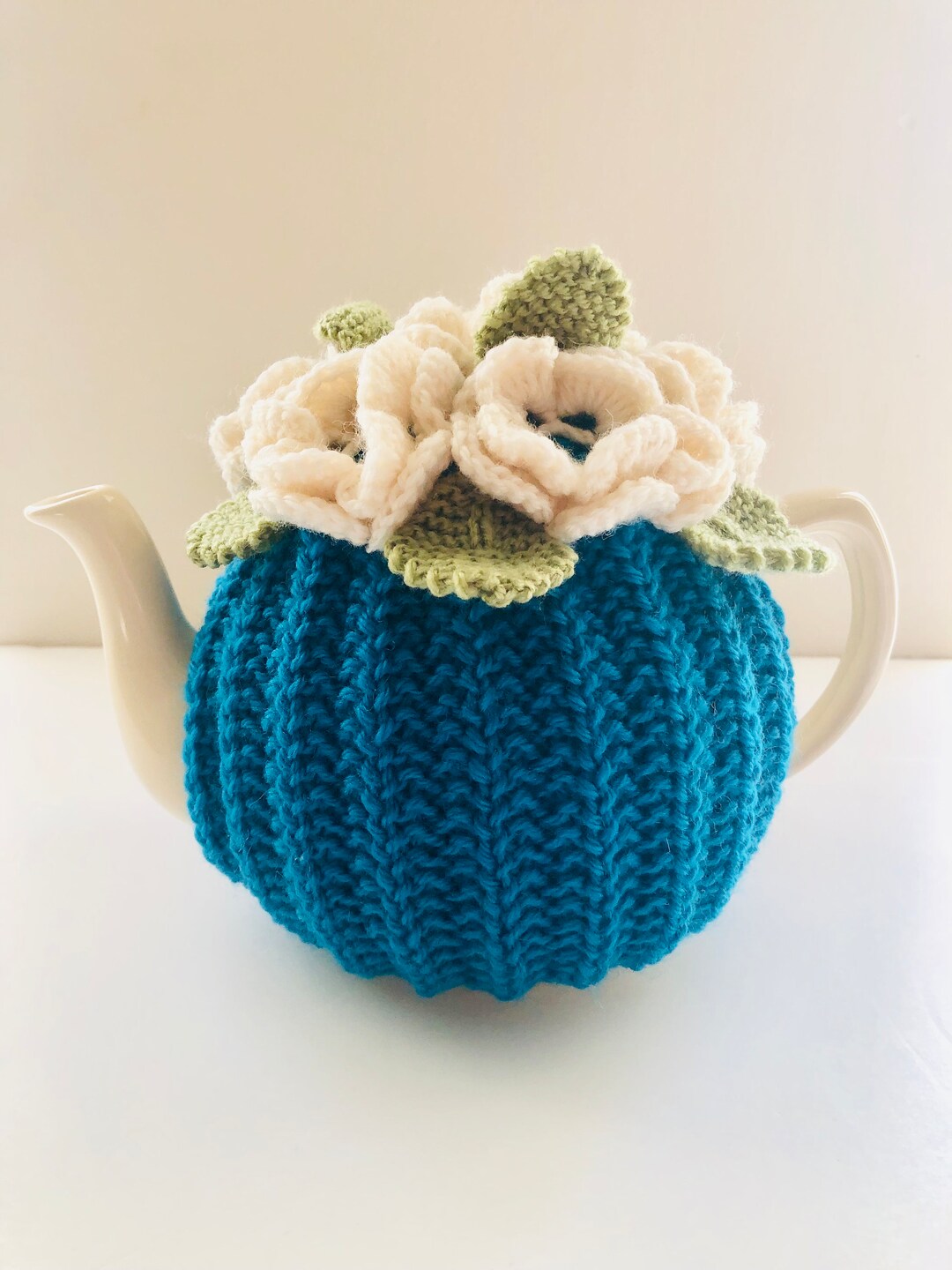 Stunning Hand-knitted Floral Tea Cosy in Pure Wool - Style up Your ...