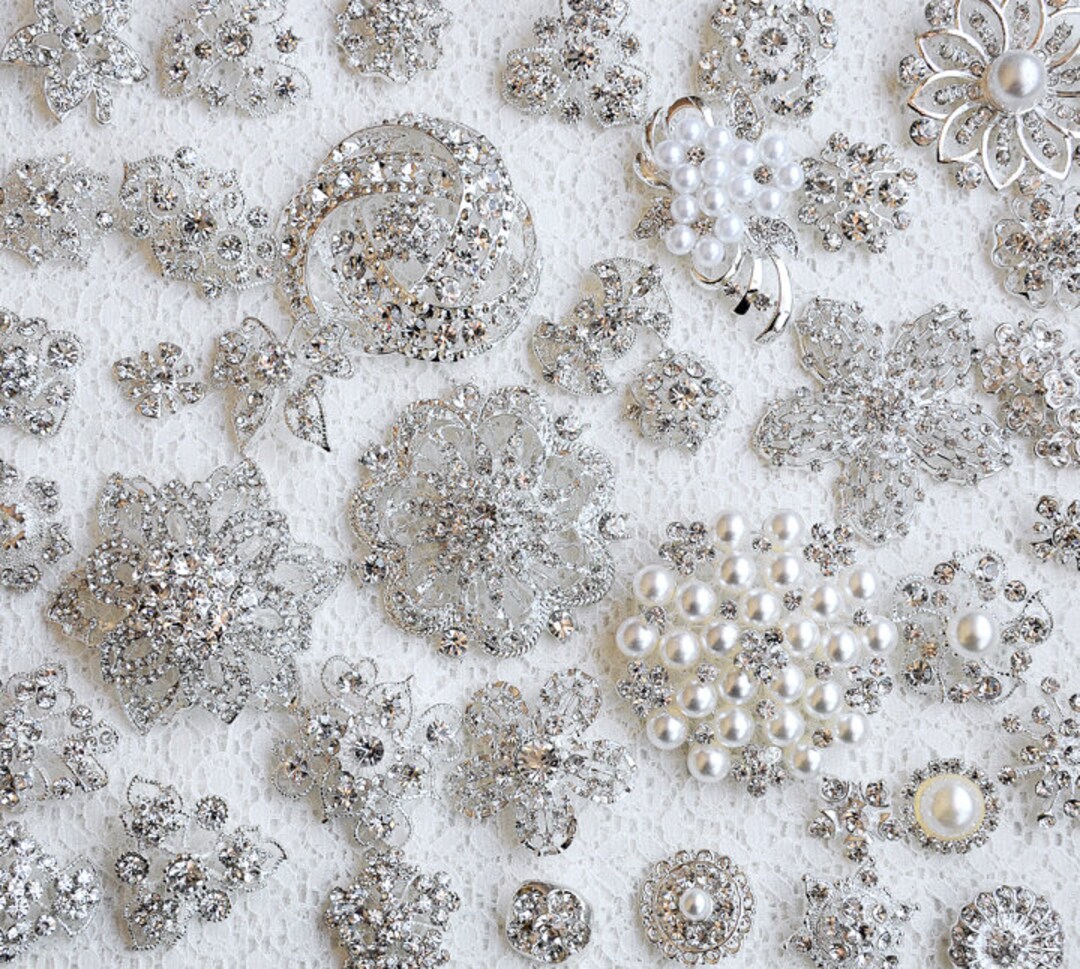 SALE 50 Large Assorted Rhinestone Button Brooch Embellishment Pearl ...