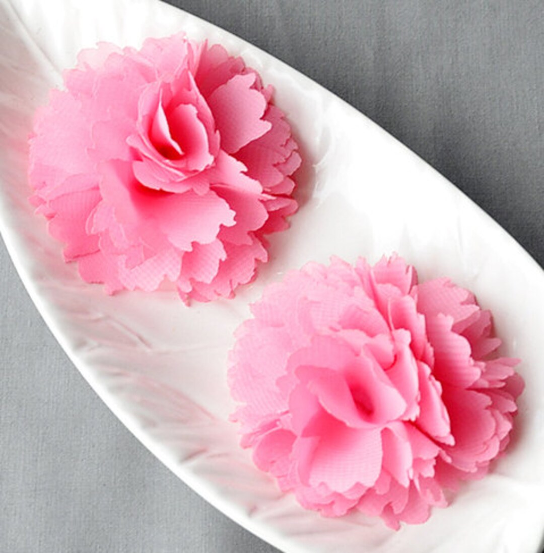 20 Pcs Candy Pink Chiffon Flower Soft Chiffon Fabric Silk Rose Flower ...