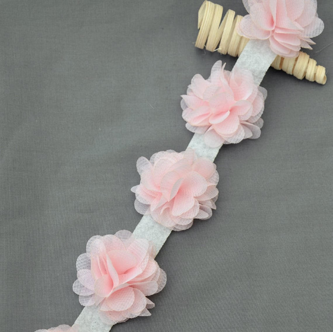 1 Yard 14 Pcs Light Pink Chiffon Rose Lace Trim Shabby Flower | Etsy