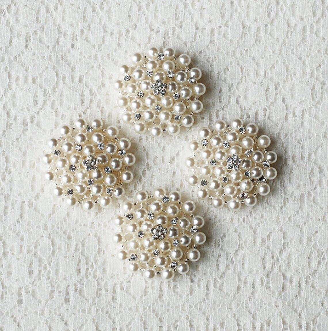 10 Pcs Rhinestone Buttons Round Pearl Crystal for Hair Flower Comb Clip ...