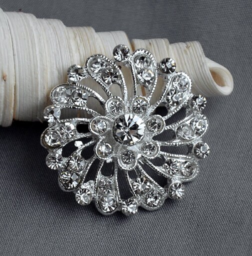 5 Large Rhinestone Button Embellishment Pearl Crystal Wedding Brooch ...
