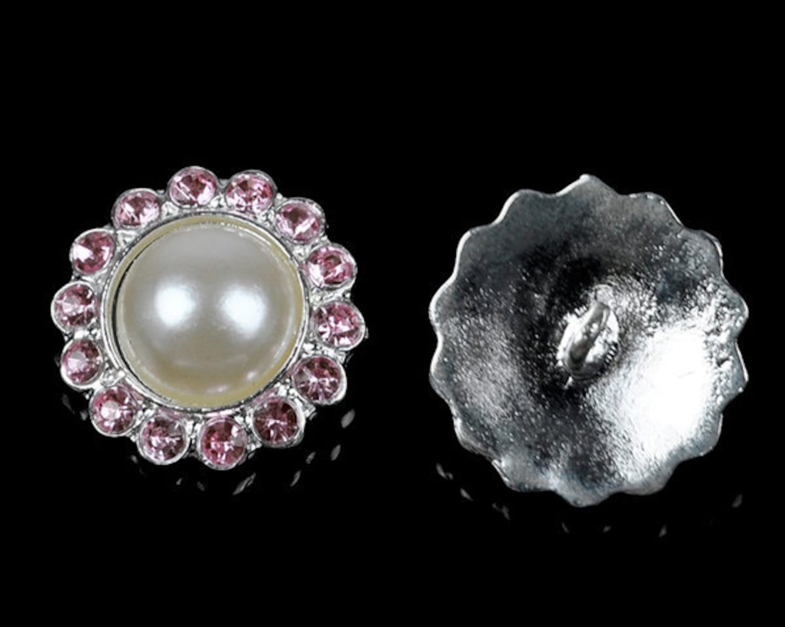 10 Rhinestone Buttons Round Pearl Light Rose Pink Crystal Hair Flower ...