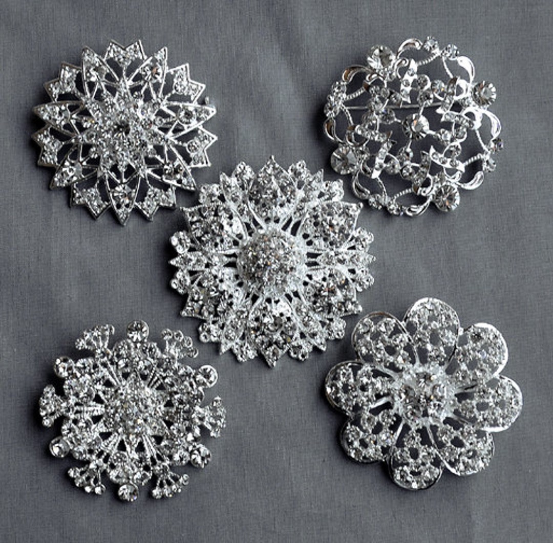 5 Rhinestone Brooch Pin Back X LARGE Pearl Crystal Wedding - Etsy