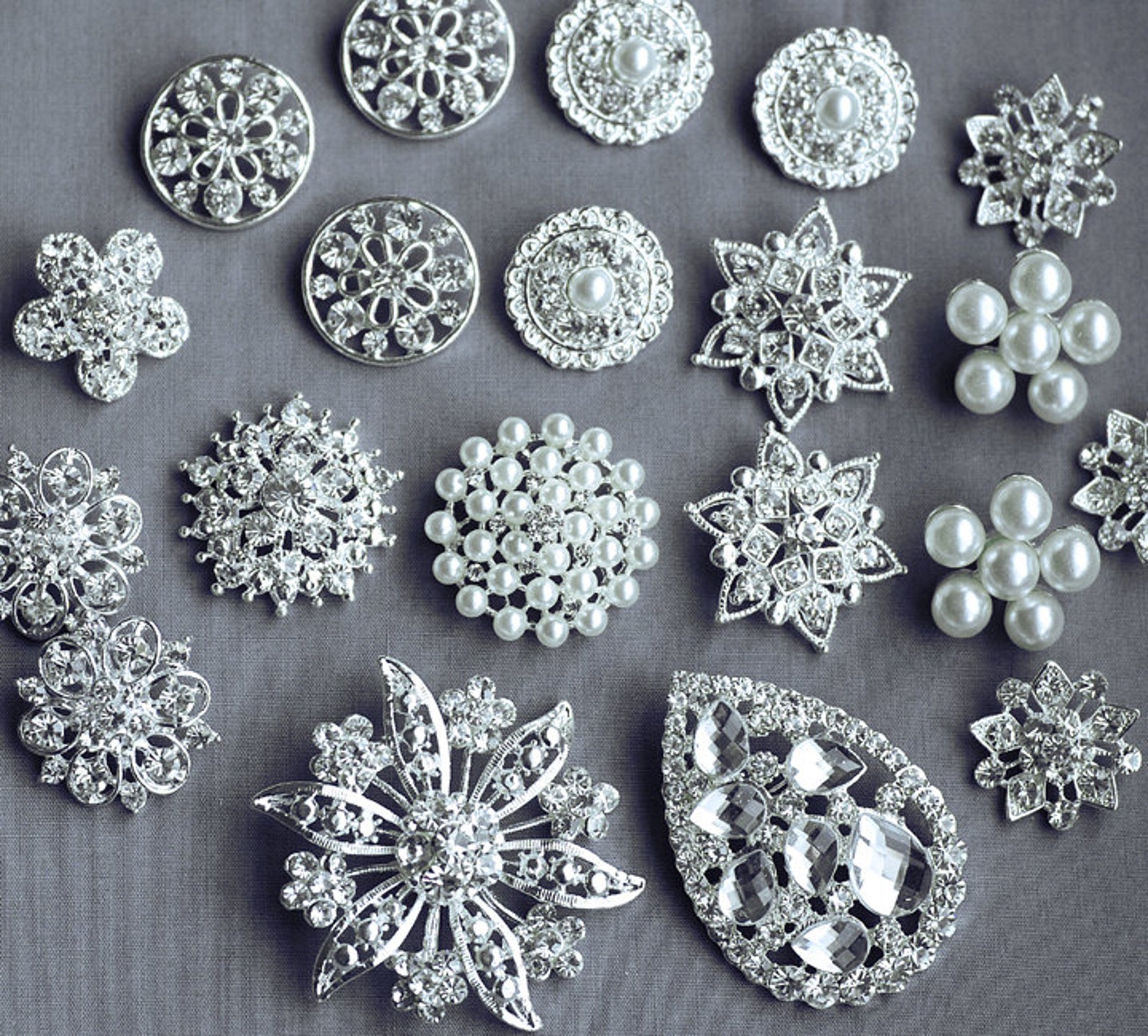 20 Assorted Rhinestone Button Brooch Embellishment Pearl | Etsy