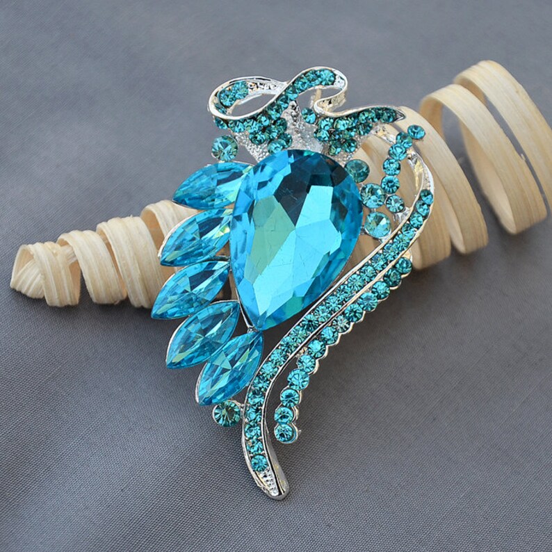 Rhinestone Brooch Teal Blue Crystal Wedding Brooch Bouquet - Etsy