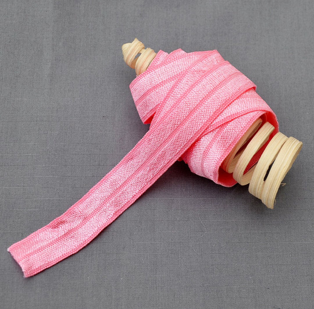 5 Yards Candy Pink 5/8 Fold Over Elastic Shinny Foldover Elastic Cord ...