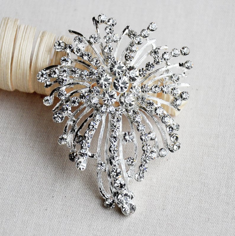 Rhinestone Brooch Crystal Snowflake Brooch Pin Wedding Brooch | Etsy