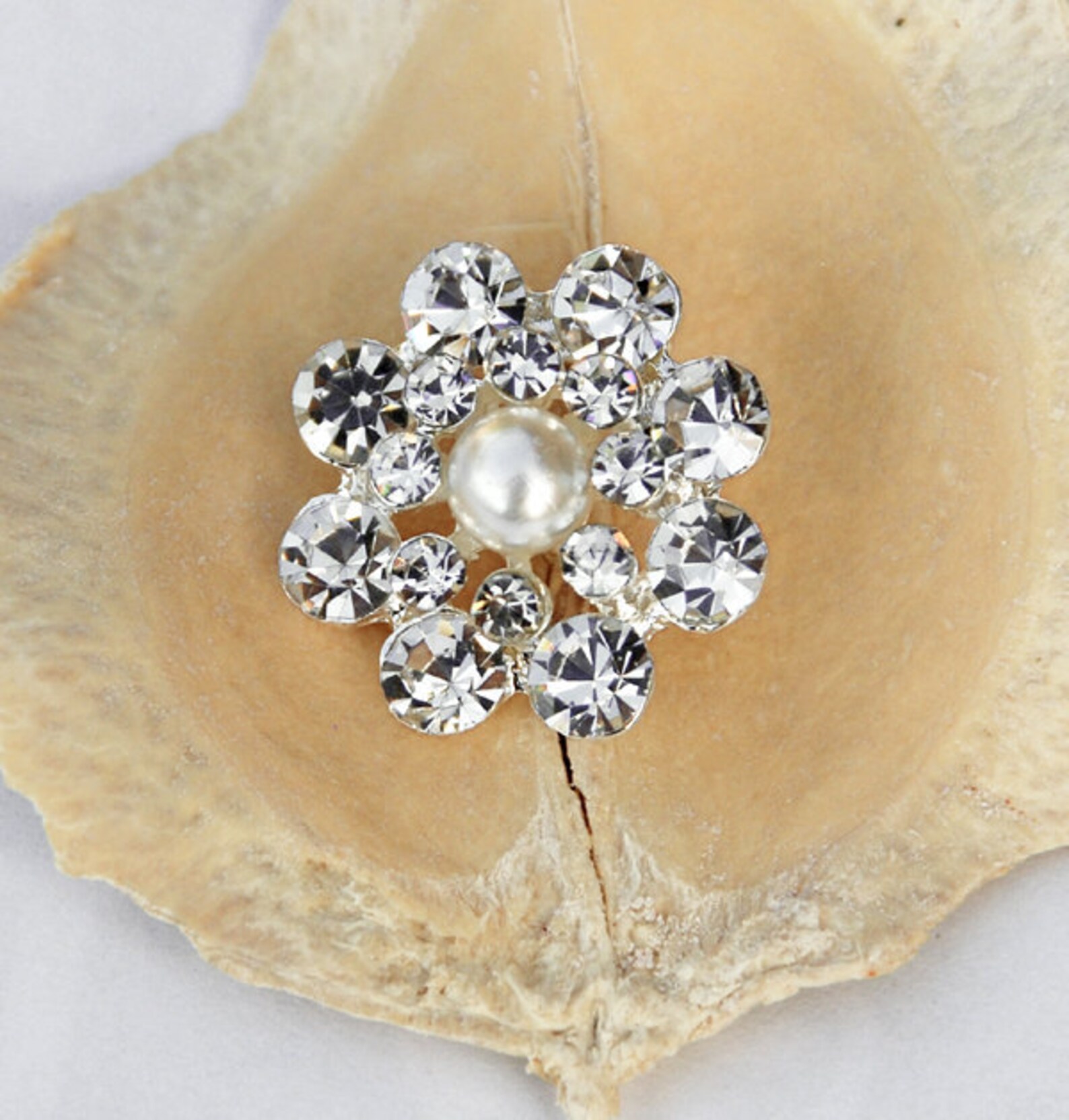 10 Rhinestone Buttons Ivory Pearl Round Diamante Crystal for Hair ...