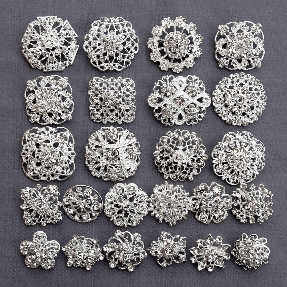 24 Pcs Silver Rhinestone Brooch Lot Crystal Brooches Wedding | Etsy