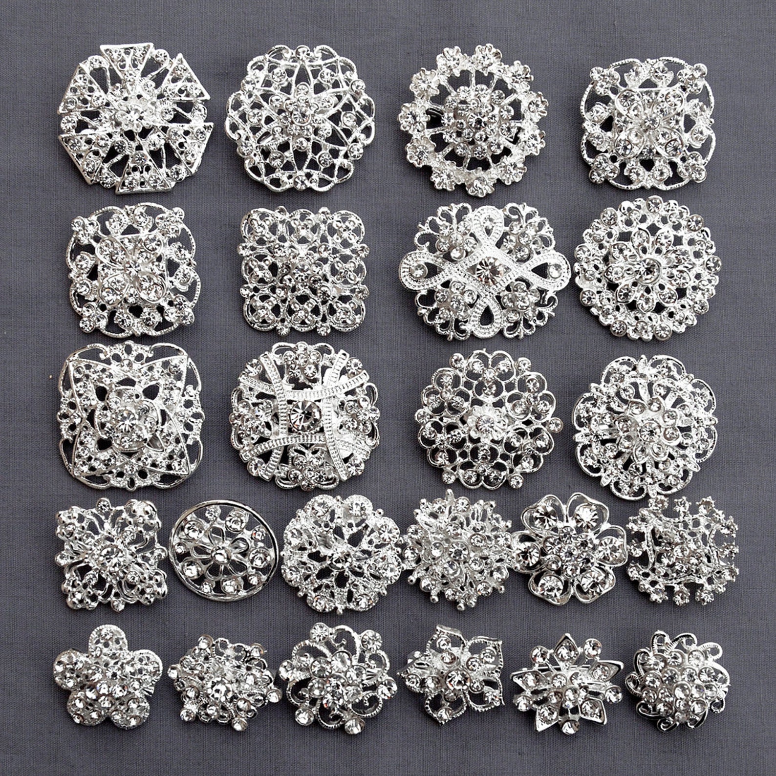 24 Pcs Silver Rhinestone Brooch Lot Crystal Brooches Wedding | Etsy