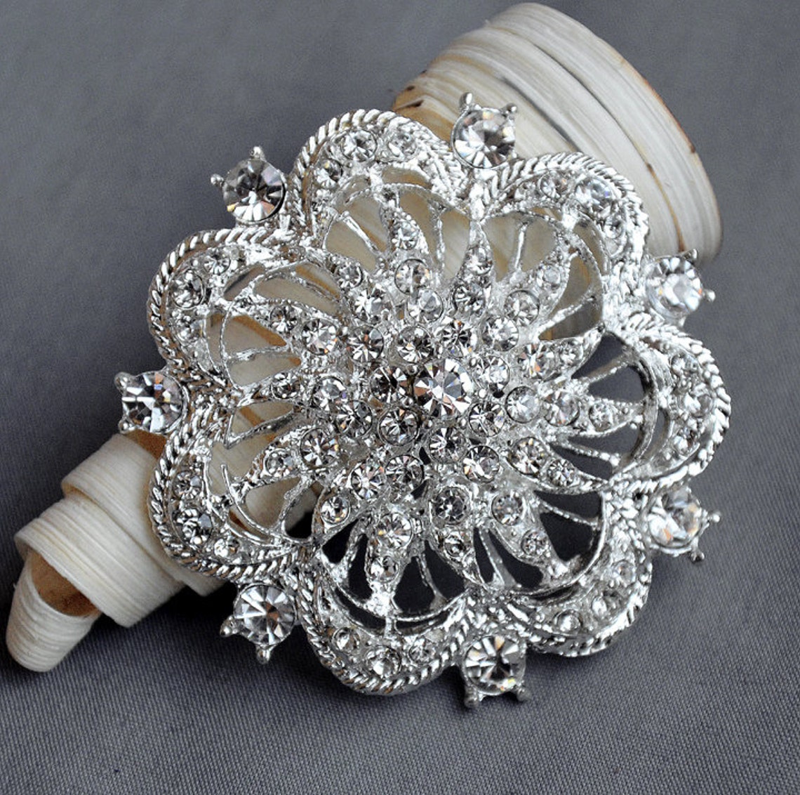 10 Rhinestone Brooch Pinback Button X LARGE Pearl Crystal Wedding ...