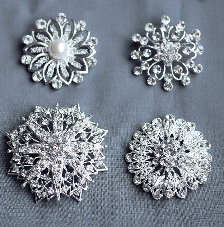 4 Rhinestone Brooch Pinback Pearl Crystal Flower Hair Comb | Etsy