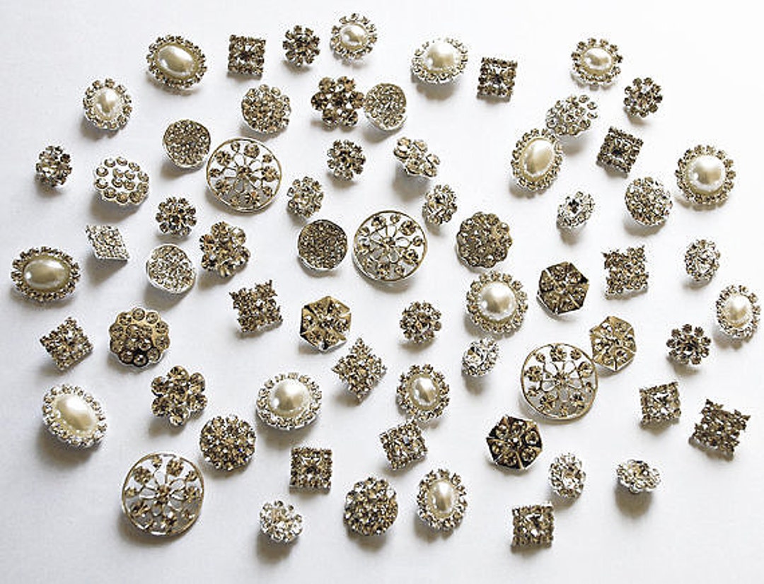 40 Pcs Assorted Rhinestone Button Embellishment Pearl Crystal Wedding ...