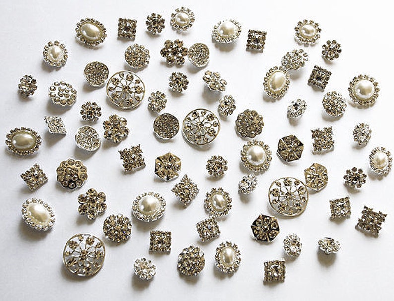 40 Pcs Assorted Rhinestone Button Embellishment Pearl Crystal Wedding ...
