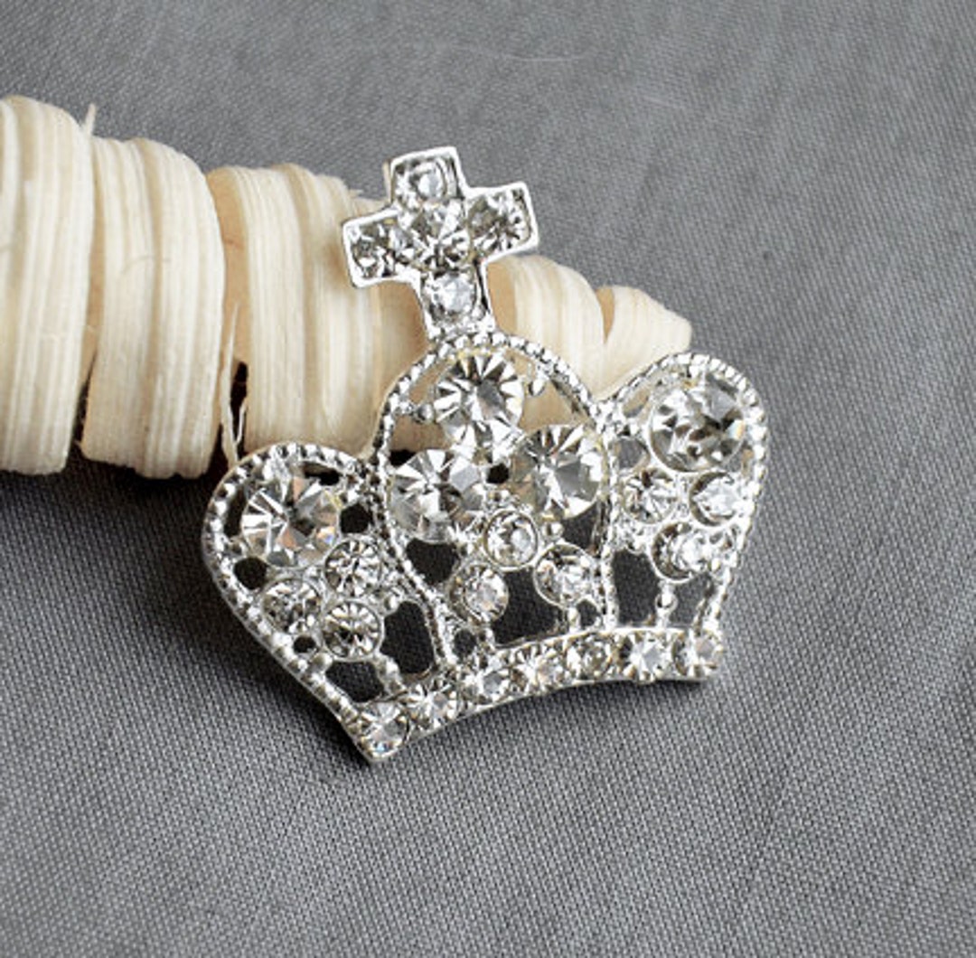 10 Pcs Rhinestone Button Brooch Embellishment Crystal Cross TIARA CROWN ...