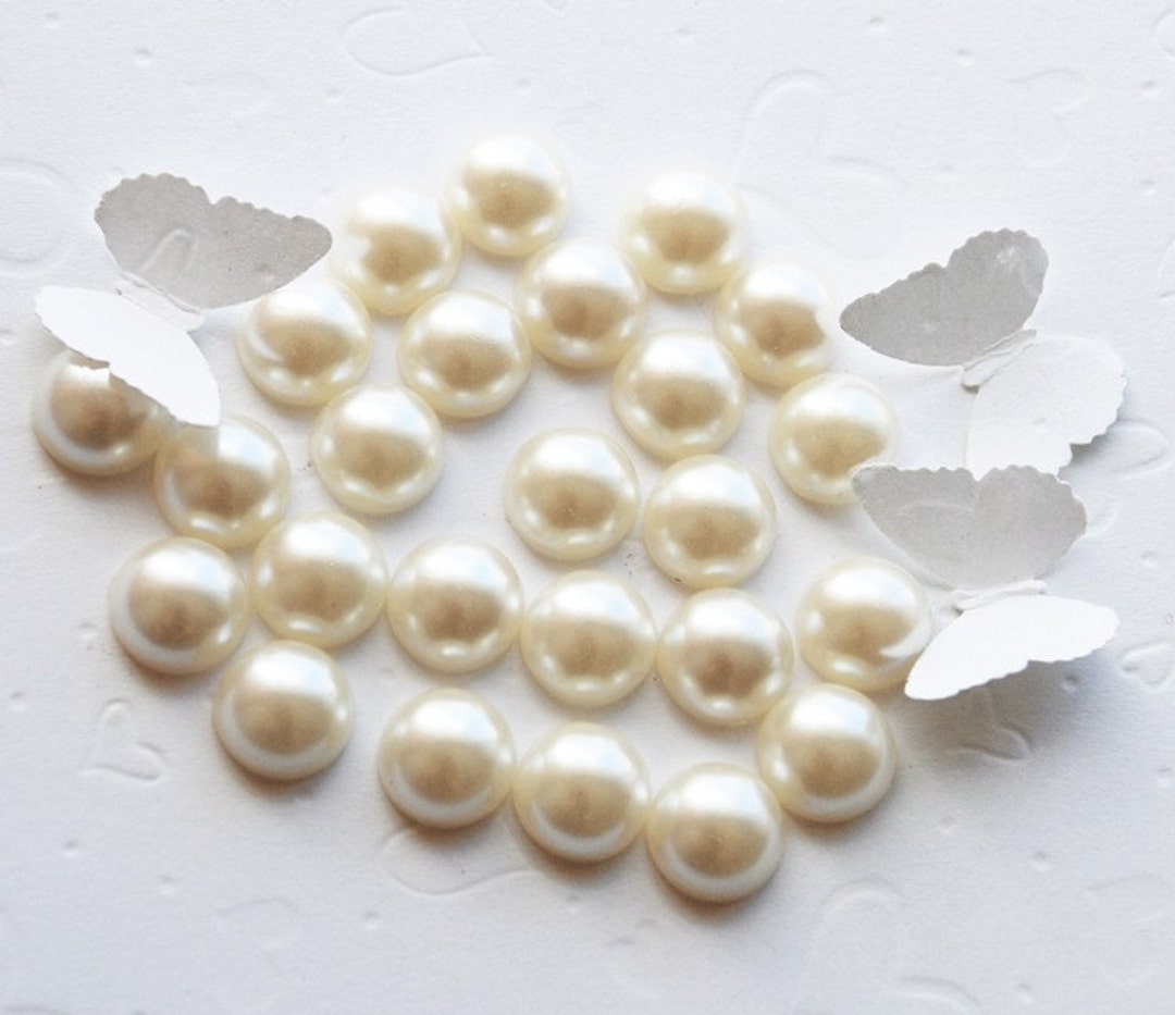 100 Pcs Half Round Flat Back Pearl 12mm Light Cream Ivory Jewelry ...