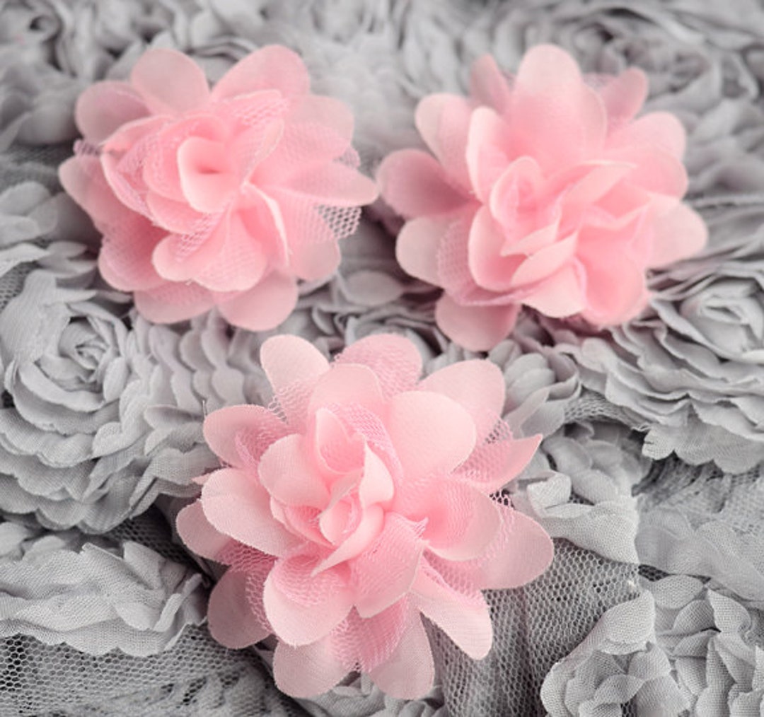 20 Pcs Chiffon Tulle Chic Rose Flower Light Pink Silk Bridal Wedding ...