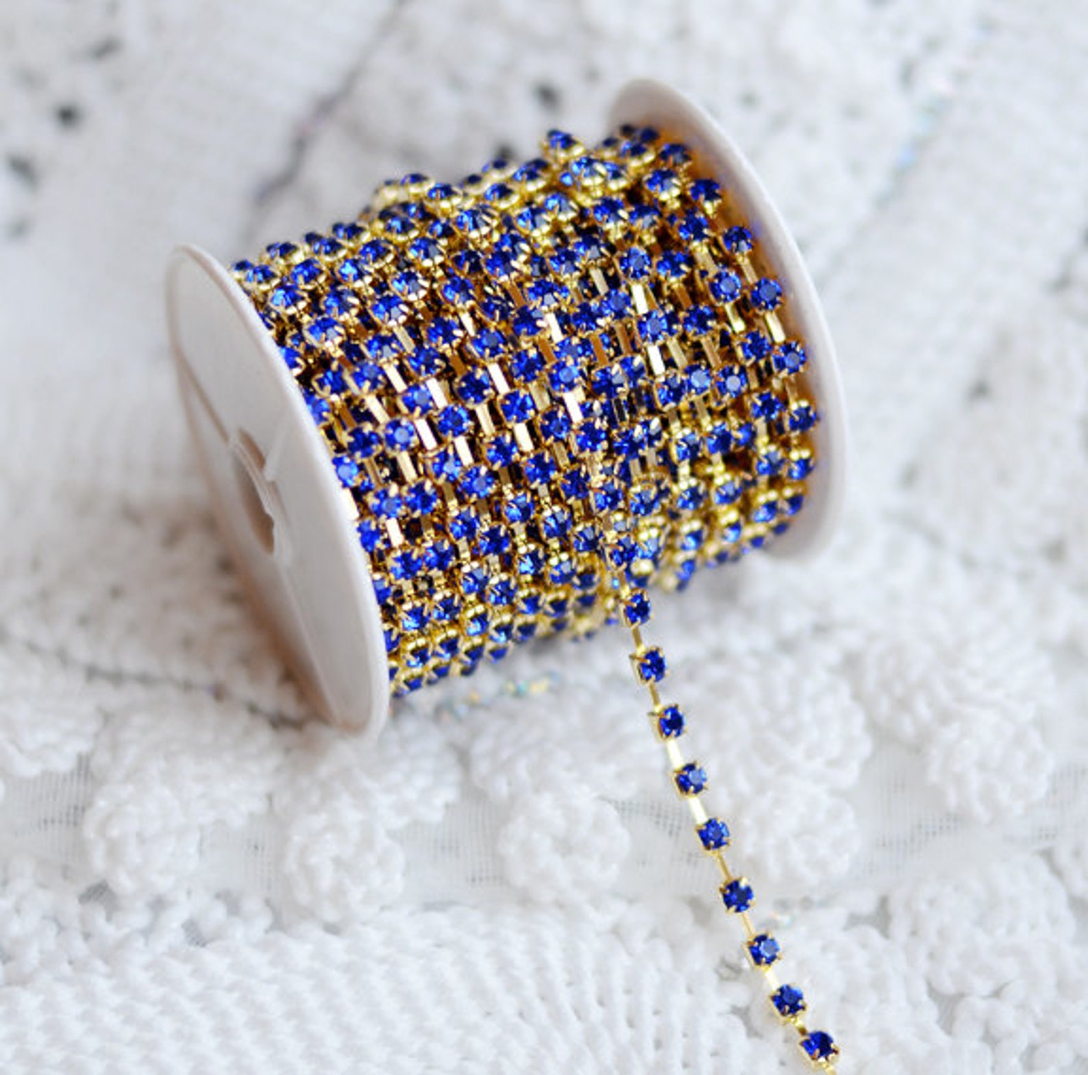 3 Feet Dark Royal Blue Australia Rhinestone Chain Crystal Gold | Etsy