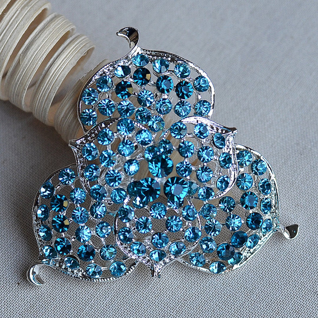 Rhinestone Brooch Teal Blue Crystal Brooch Wedding Brooch Bouquet Hair ...