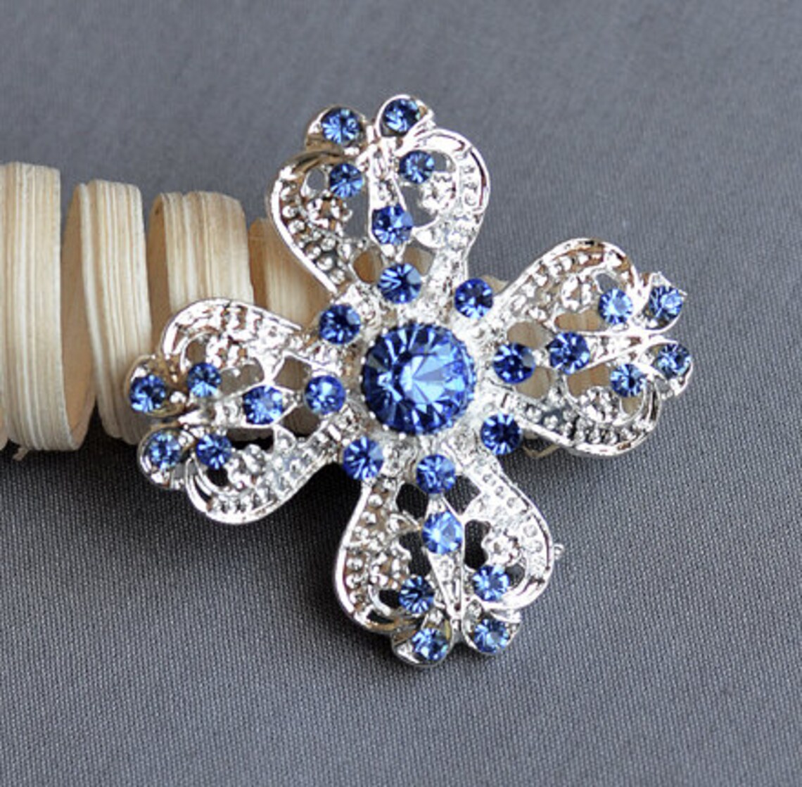 3 Light Blue Rhinestone Brooch CROSS Crystal Wedding Bridal Brooch ...