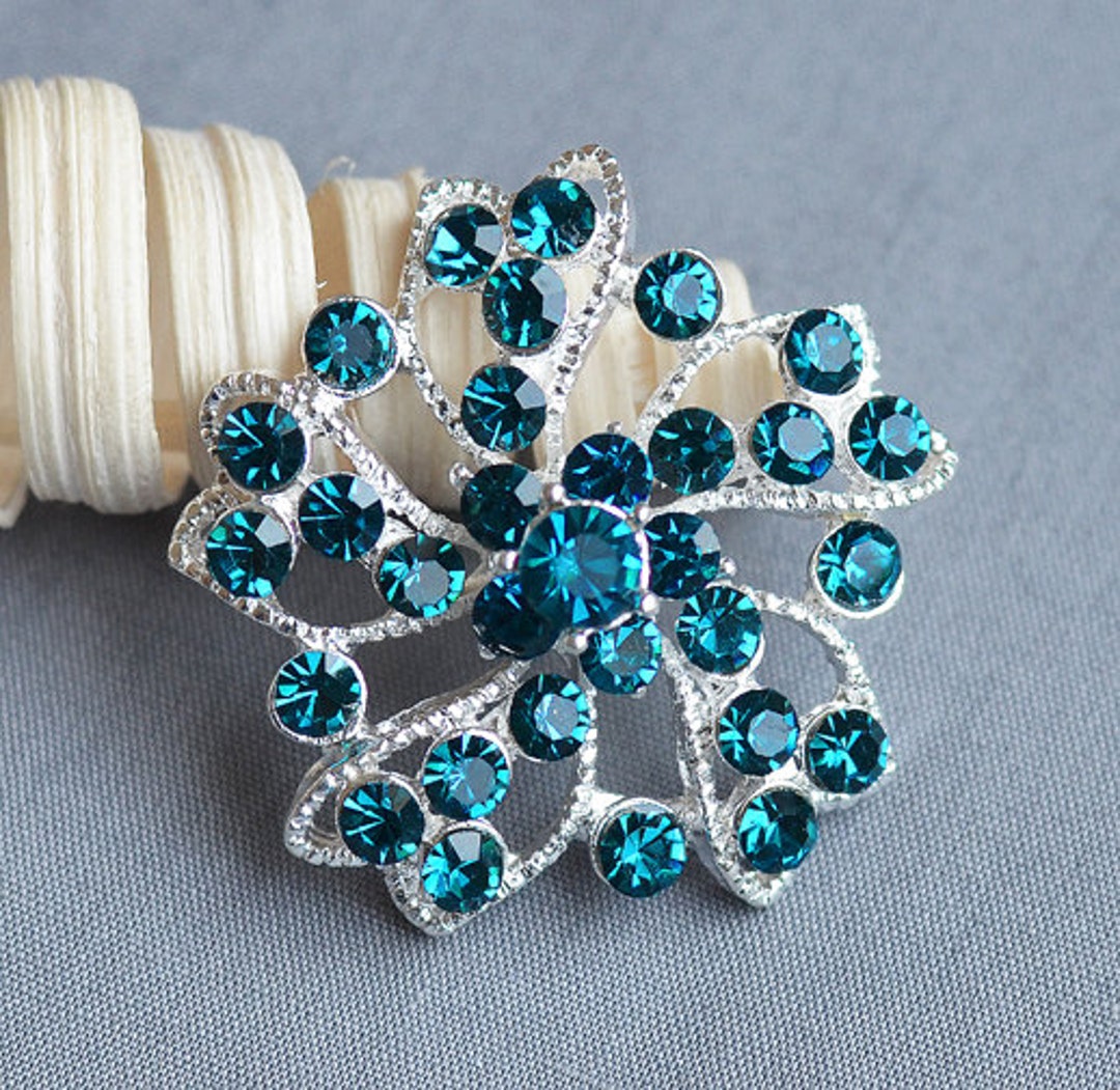 5 Turquoise Blue Rhinestone Button Crystal Embellishment Wedding Brooch ...