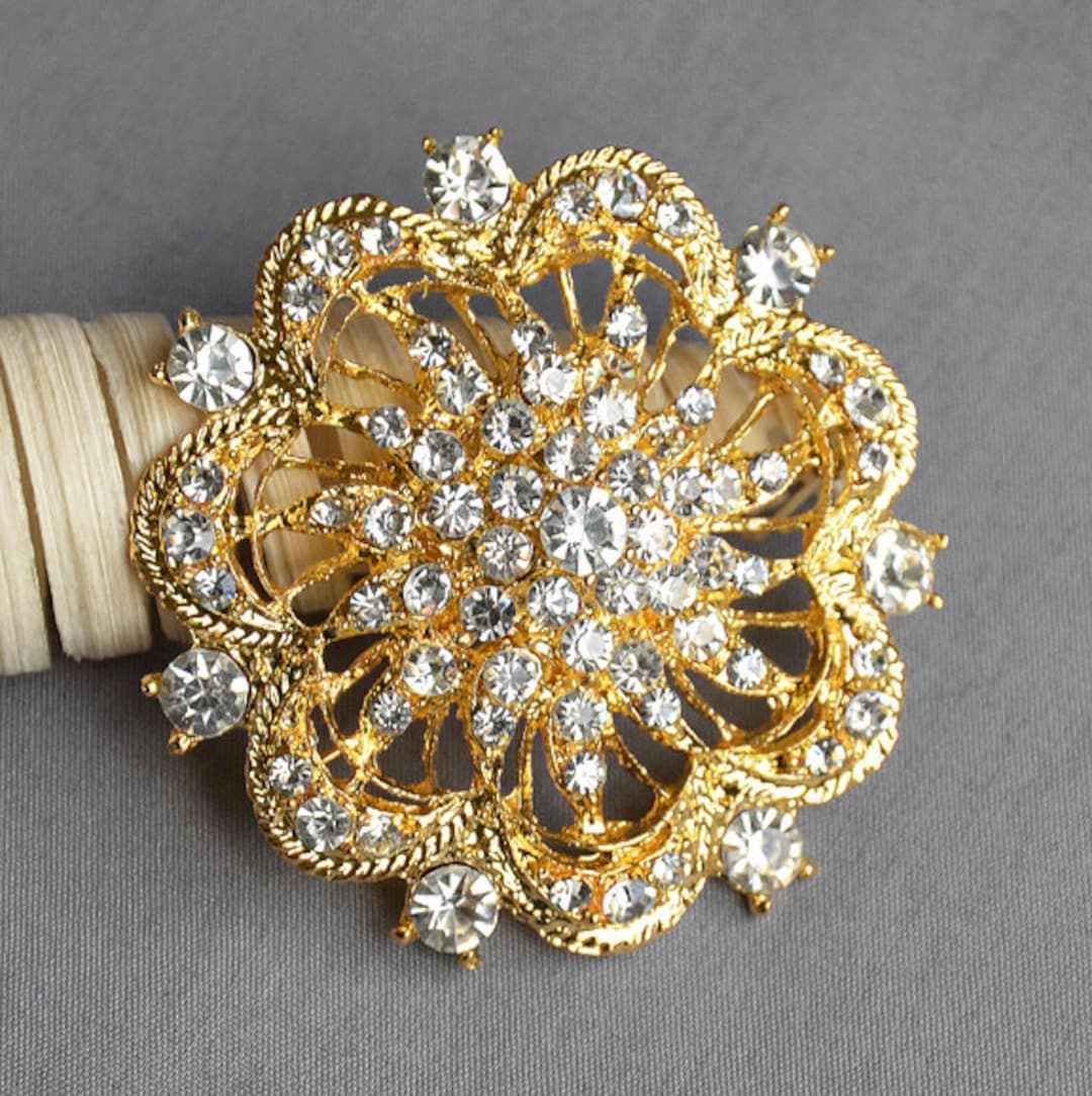 Rhinestone Brooch Pin Gold Crystal Brooch Pin Bridal Brooch Bouquet ...