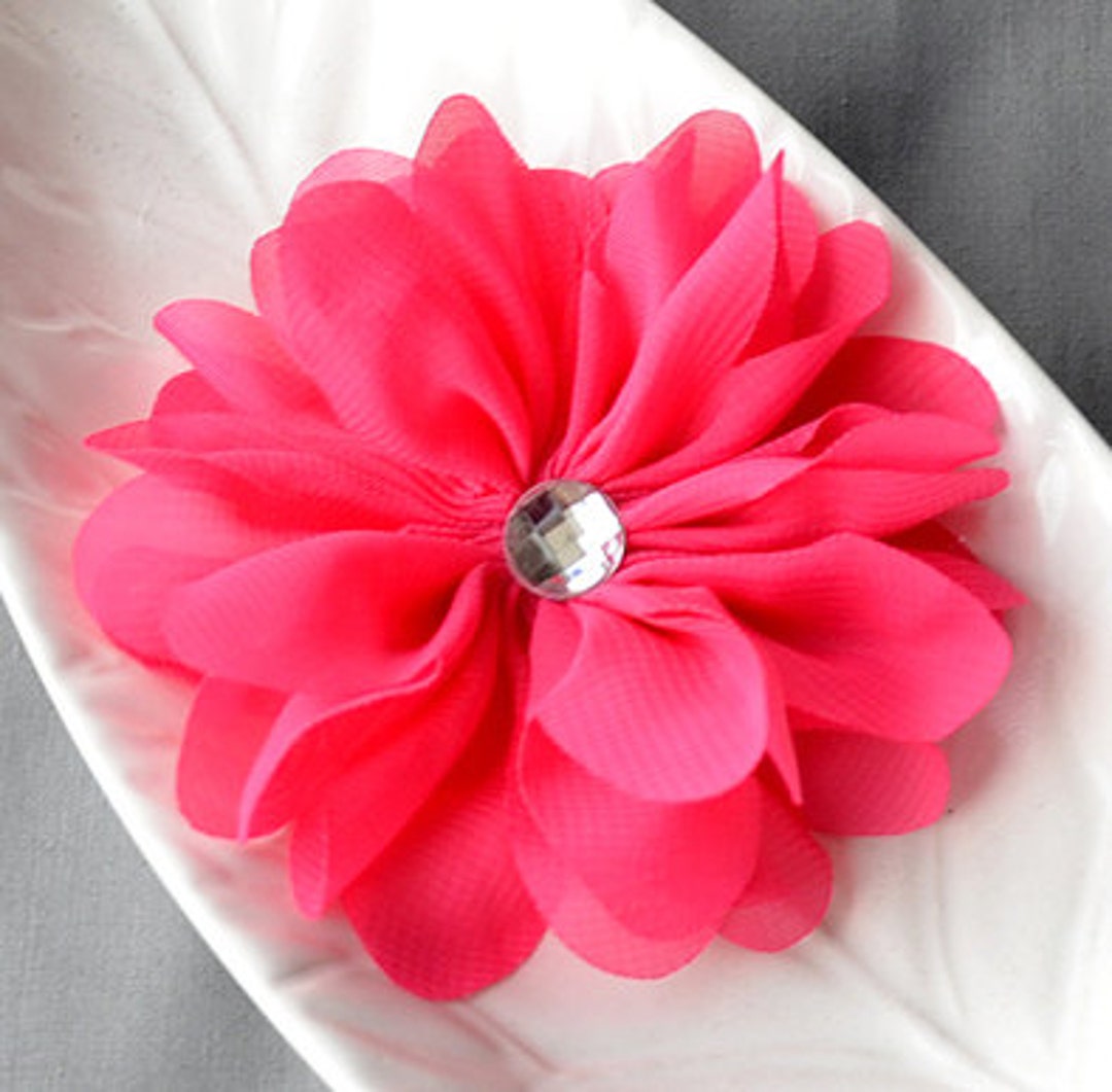 20 Pcs Hot Pink Chiffon Flower Soft Fabric Silk Rhinestone Ballerina ...