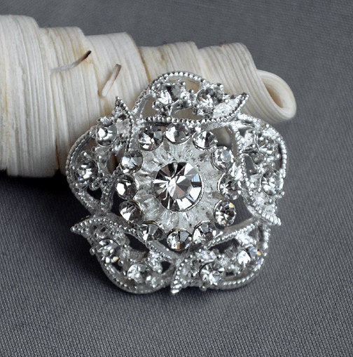 5 Large Rhinestone Button Embellishment Pearl Crystal Wedding Brooch ...
