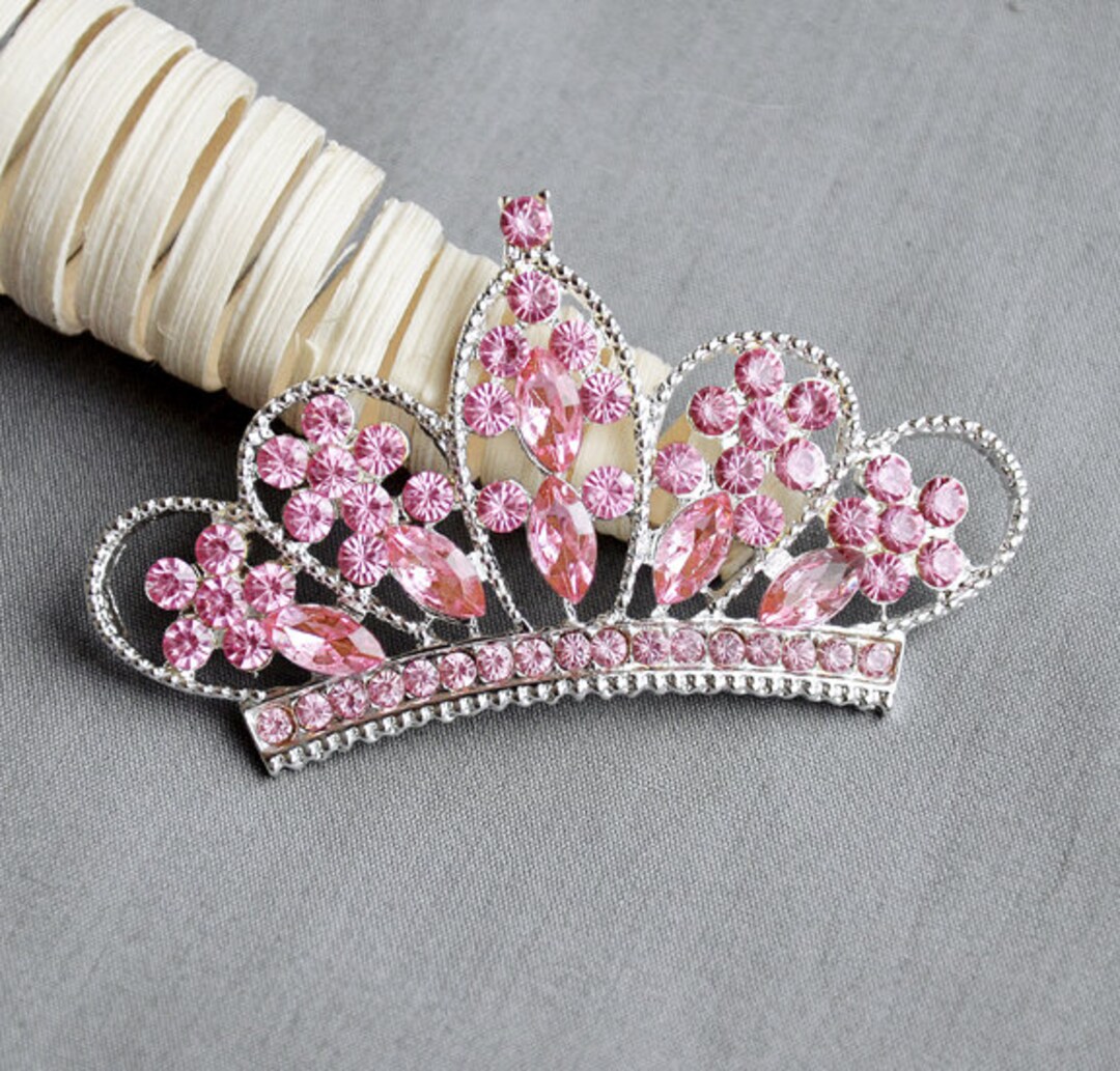 Rhinestone Button Embellishment Pink Crystal TIARA CROWN Bridal Wedding ...