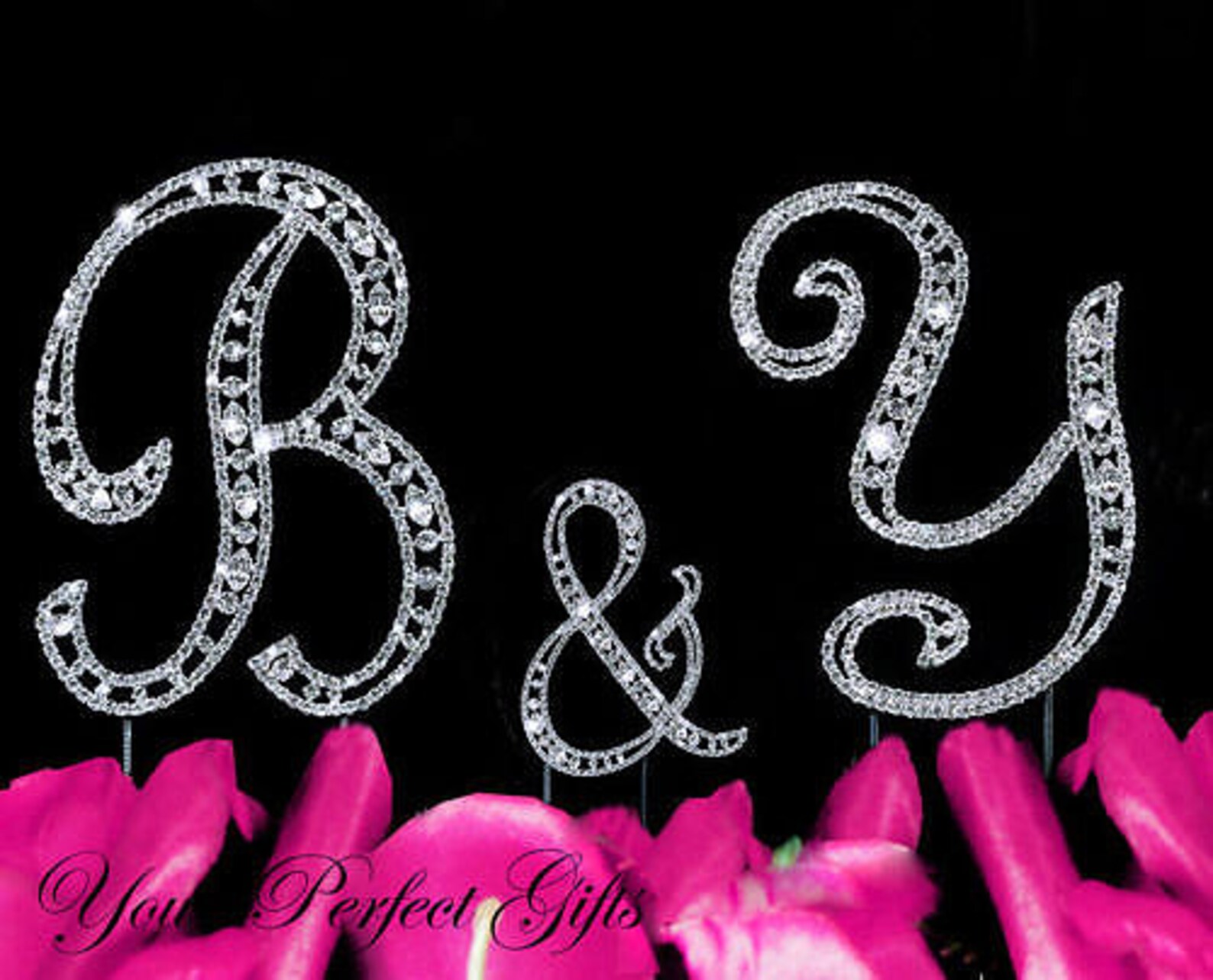 Rhinestone Crystal Monogram Wedding Cake Topper Initial Letter Silver ...