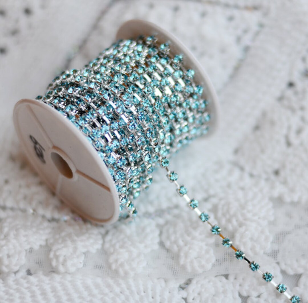 3 Feet Aqua Blue Australia Rhinestone Chain Crystal Silver SS8 2.5mm ...