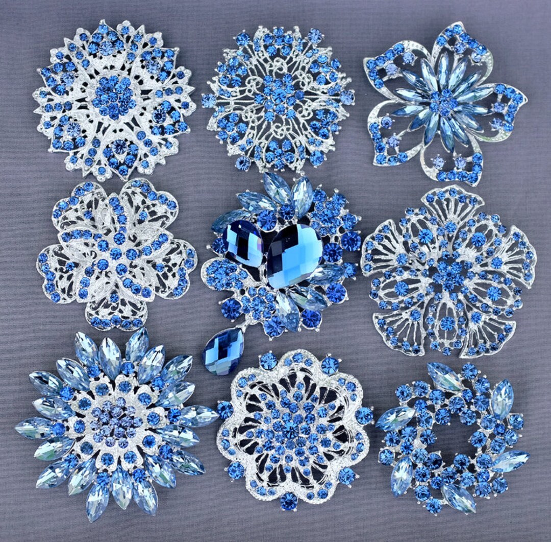 5 Light Blue Rhinestone Brooch Pearl Crystal Brooch Bridal Brooch ...