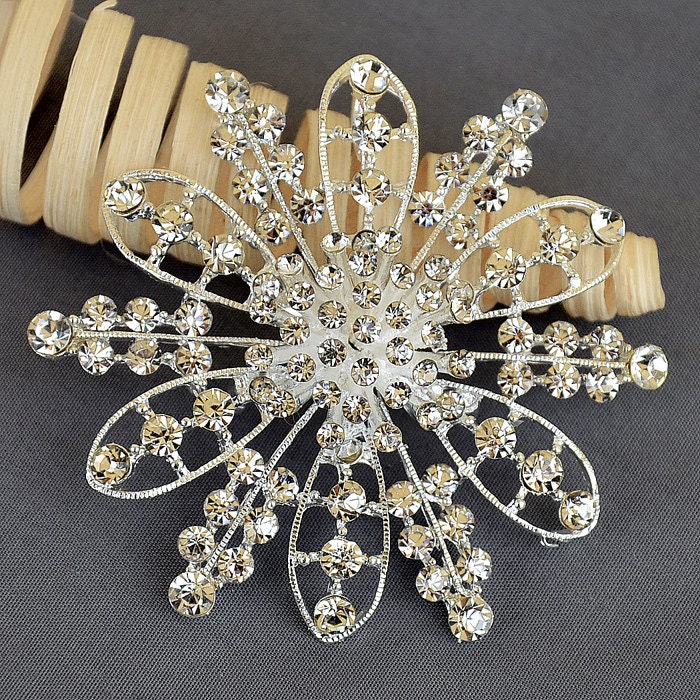 Rhinestone Brooch Embellishment Snowflake Crystal Wedding | Etsy