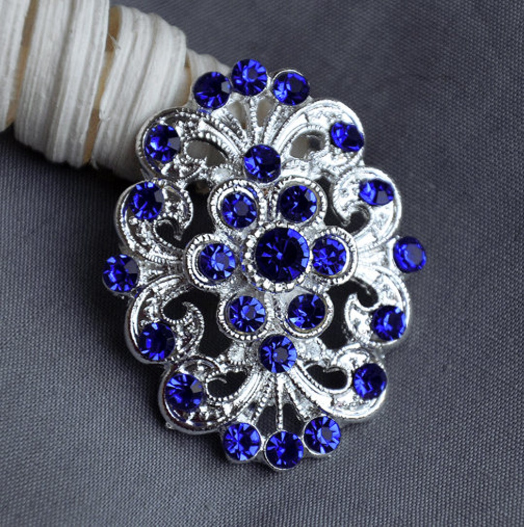 10 Pcs Dark Royal Blue Rhinestone Button Crystal Embellishment Wedding ...