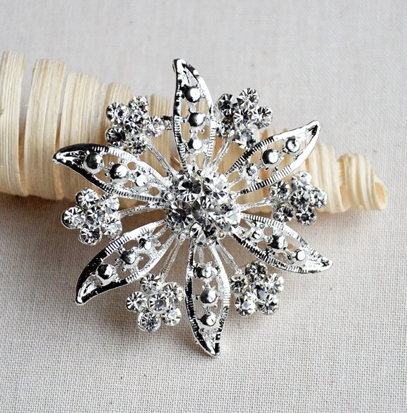 Rhinestone Brooch Component 2 Crystal Flower Bridal Hair | Etsy