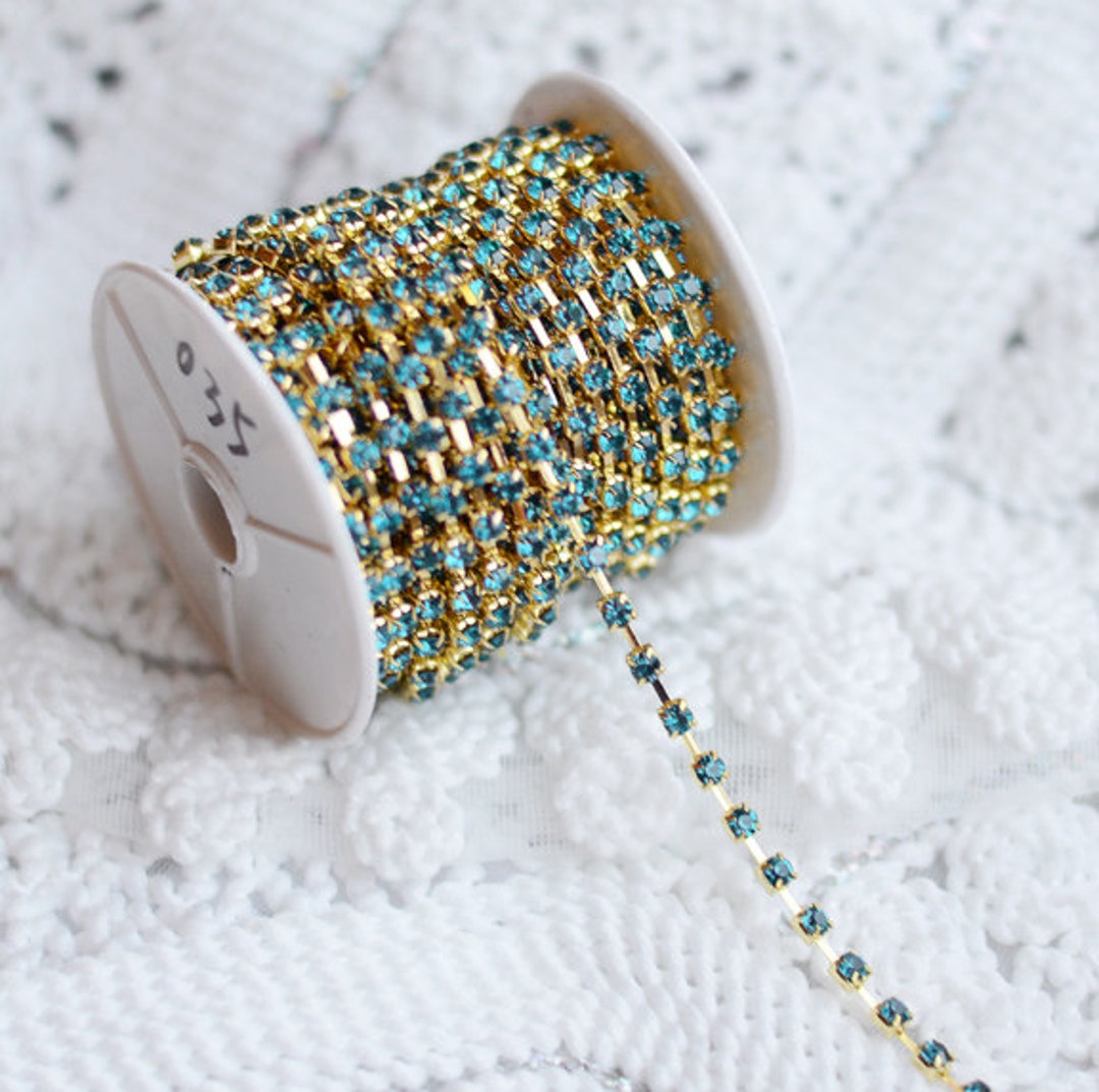 3 Feet Turquoise Blue Australia Rhinestone Chain Crystal Gold Teal ...