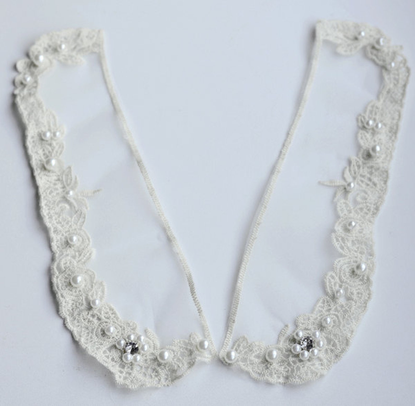 Pearl Rhinestone Beaded Collar Trim Appliqué Cotton Sheer Ribbon Collar ...